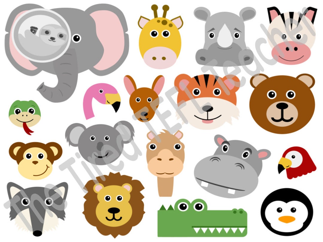 Zoo Animal Faces Clip Art - 18 Images - Etsy