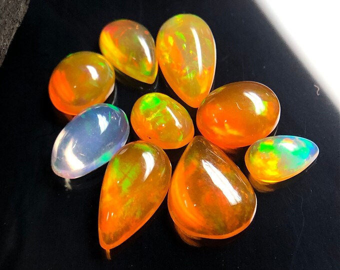 Natural Flat Opal, 9x7 MM Oval Natural Multi Fire Opal, Green Fire Opal Gemstone, Loose ...