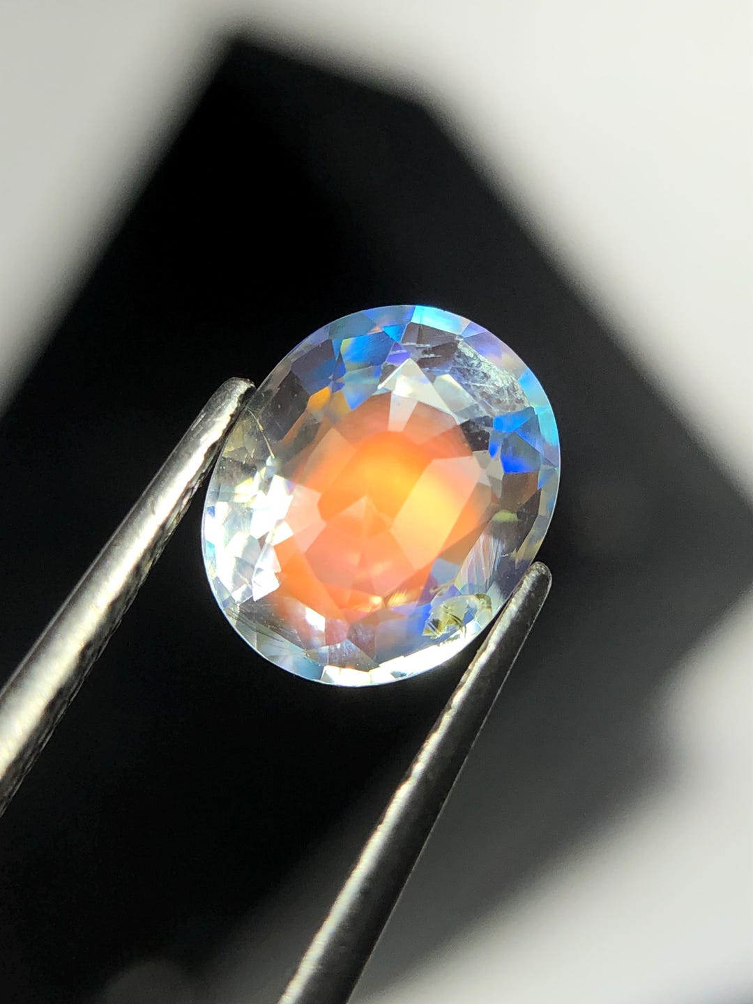 Rainbow Madagascar Moonstone With Orange Blue Green Fire, 8x6 MM Oval ...