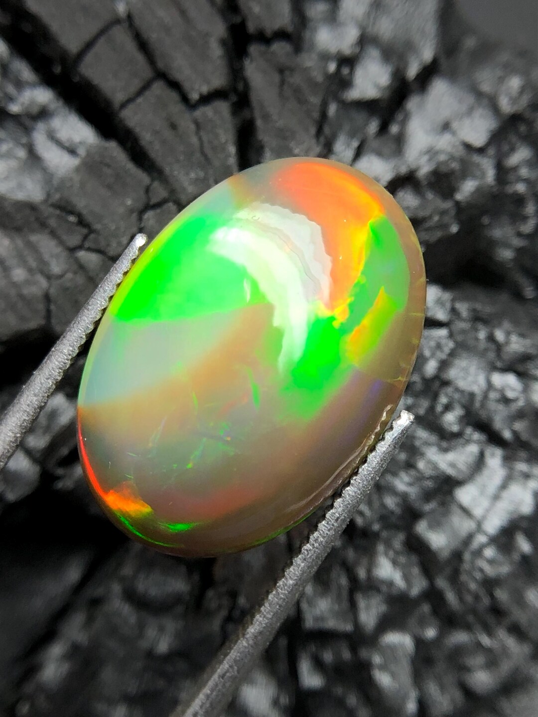 Black Ethiopian Opal, Smoked Oval Cabochon Opal, Orange Green Fire Opal ...