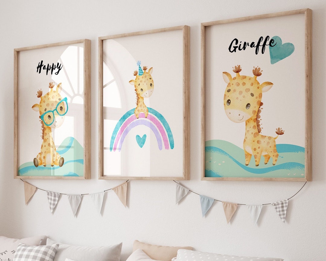 Giraffes Print Nursery Wall Art Set of 3 Safari Animals Printable Wall ...