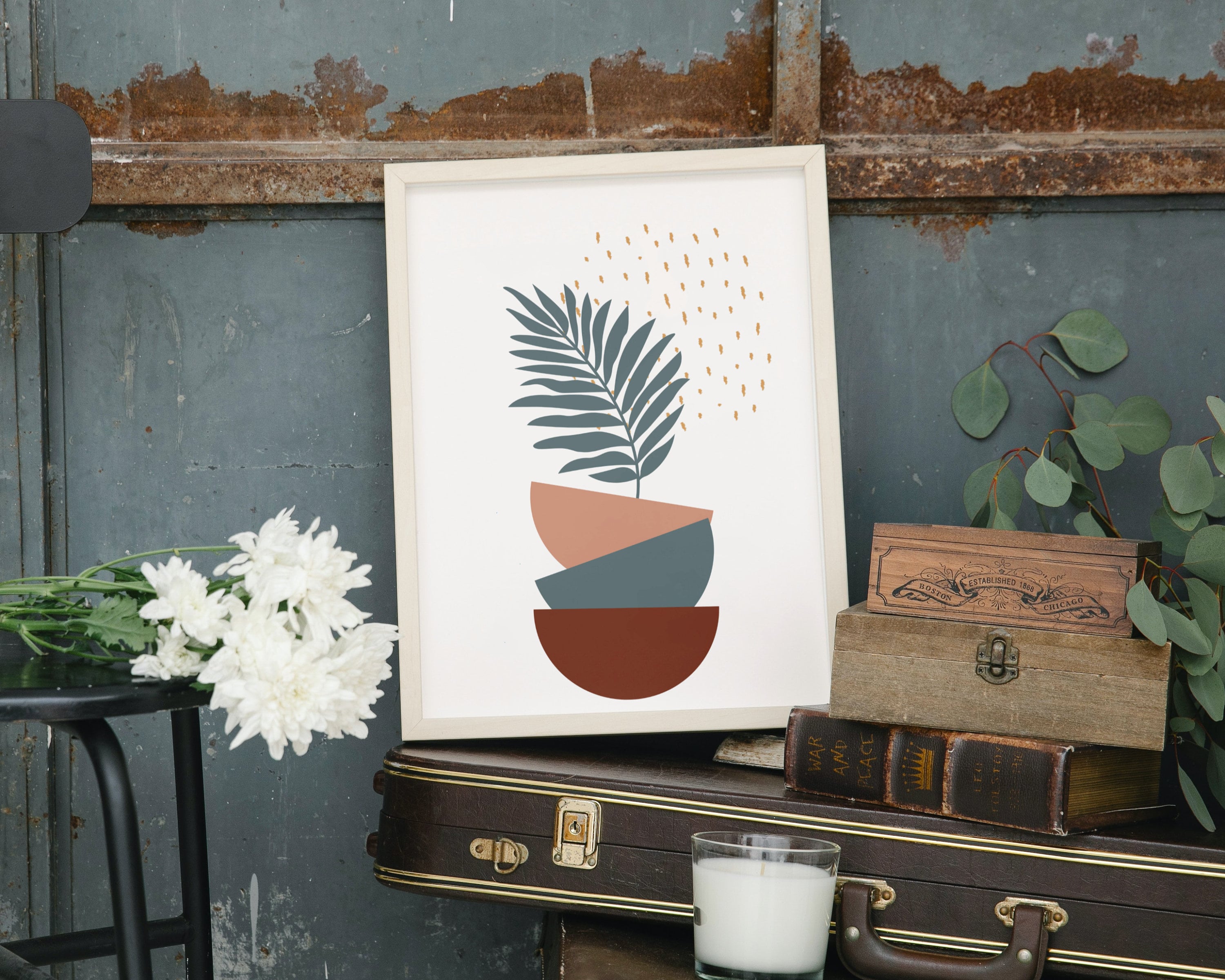 Printable Boho Leaf Wall Art 3 Piece Abstract Plant Print Wall Art Set ...