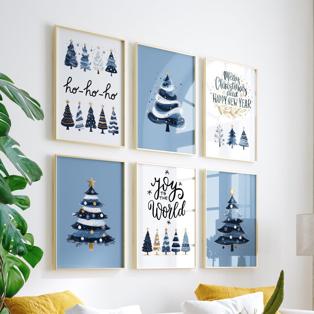 Christmas Tree Print Blue Christmas Print Xmas Decor Wall Art Festive ...