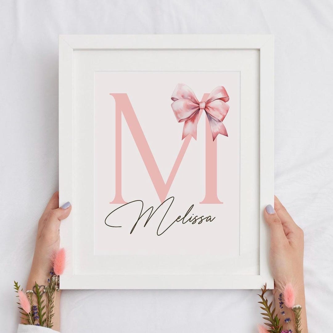 Custom Pink Bow Wall Art Print Personalized Name Sign Girl Room Wall ...