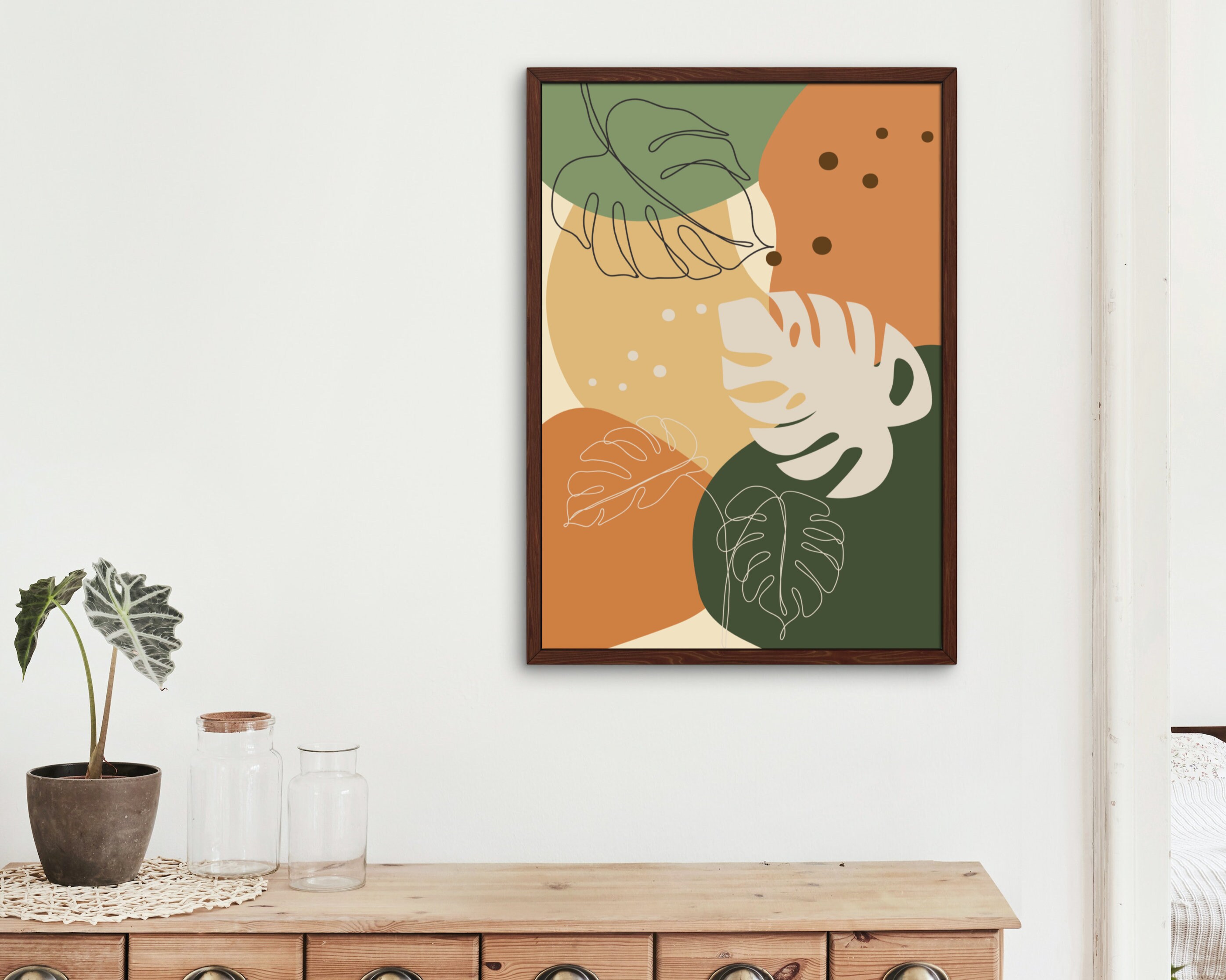 Monstera Leaf One Line Print Set of 3 Abstract Botanical - Etsy