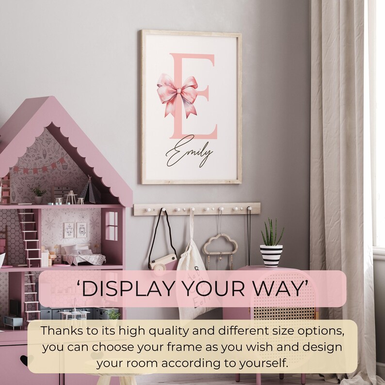 Custom Pink Bow Wall Art Print Personalized Name Sign Girl Room Wall ...