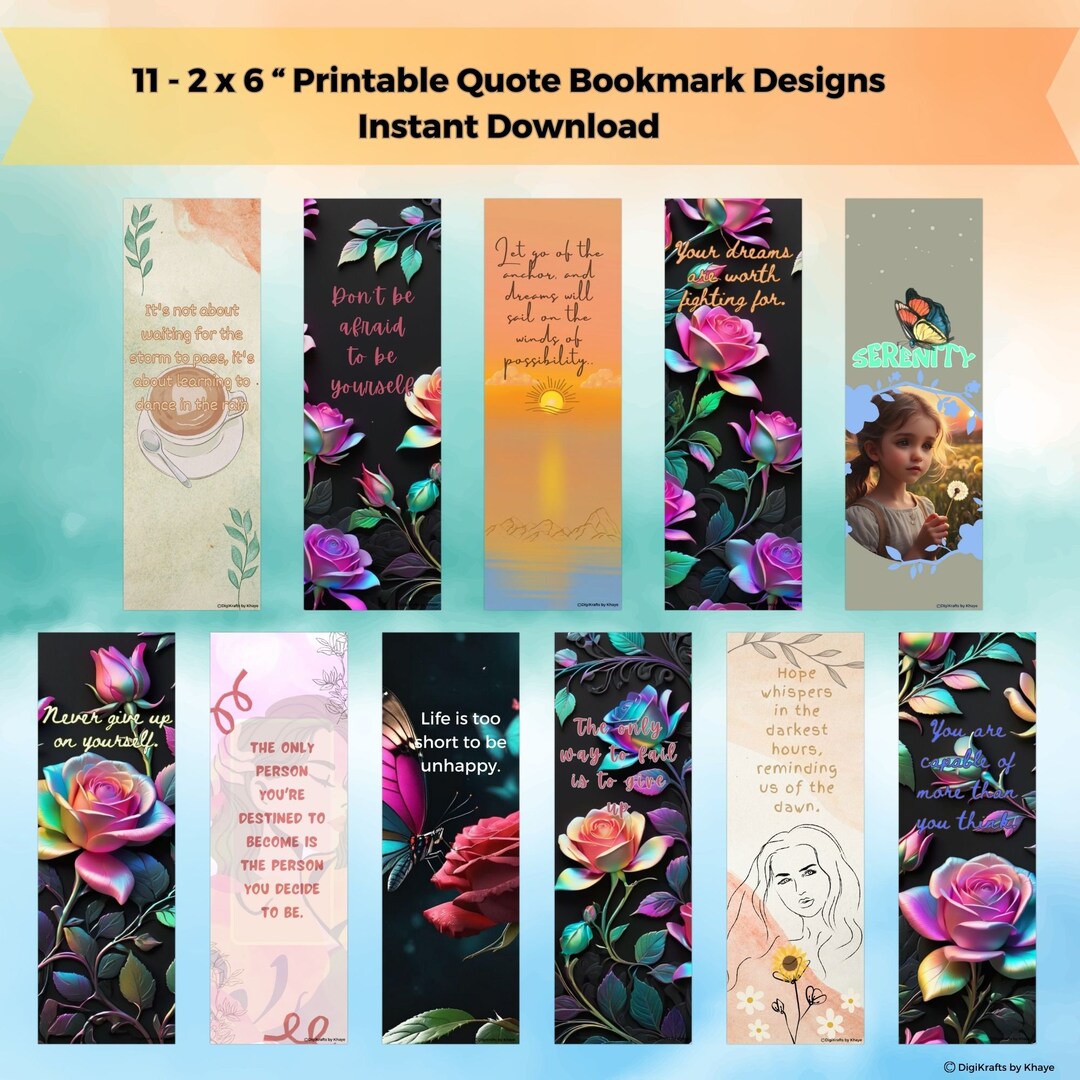 Motivational Bookmark Bundle Floral Theme, Inspirational Sayings ...