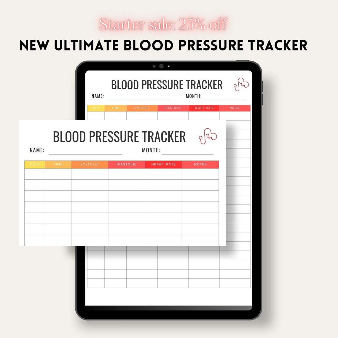 Blood Pressure Log Book Printable, Digital BP Tracker for Heart Rate ...