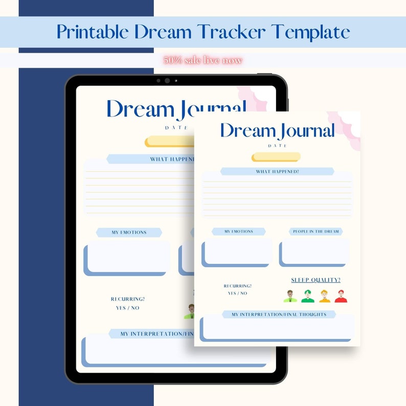 Digital Dream Tracker Template, Printable Dream Journal Template - Etsy