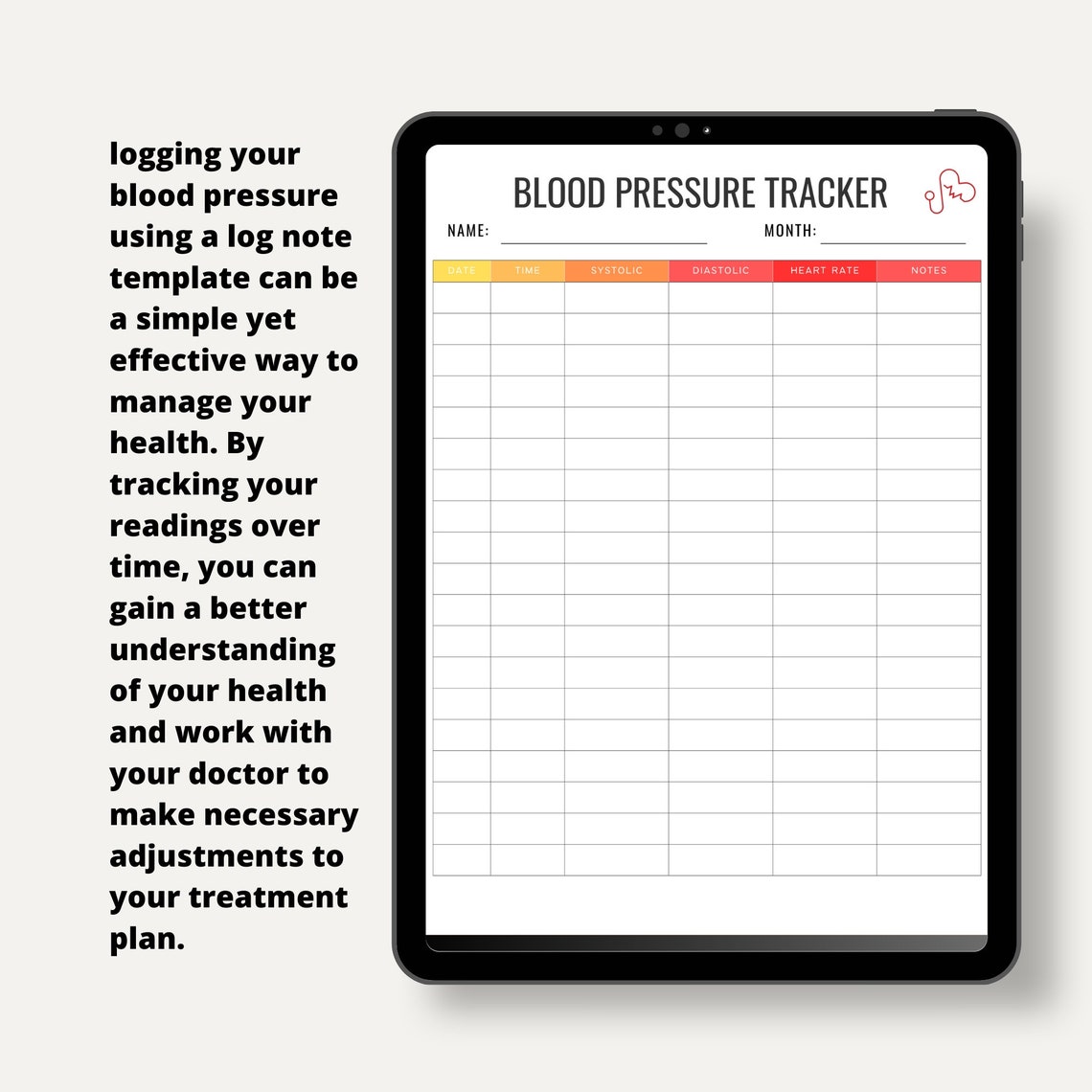 Blood Pressure Log Book Printable, Digital BP Tracker for Heart Rate ...