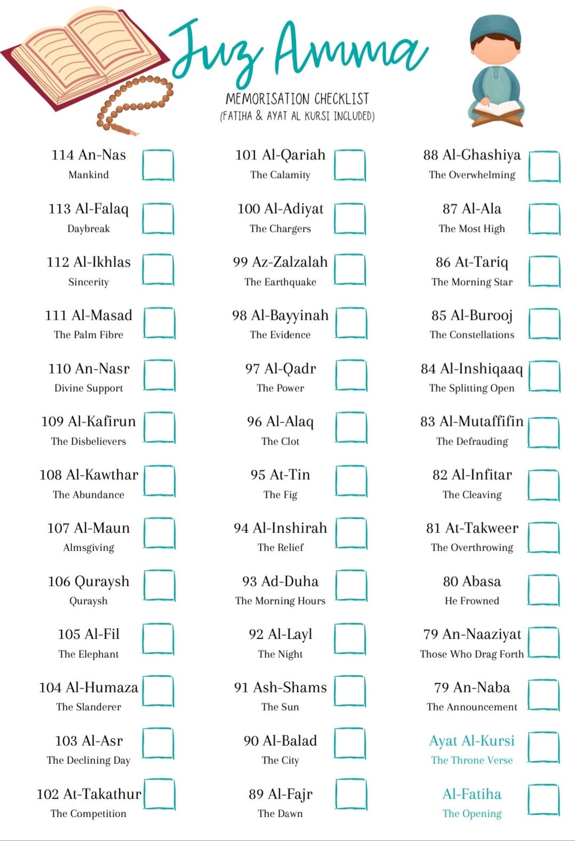 2024 HIJRI CALENDAR, Juz Amma Checklist and Islamic Displays Plus Free ...