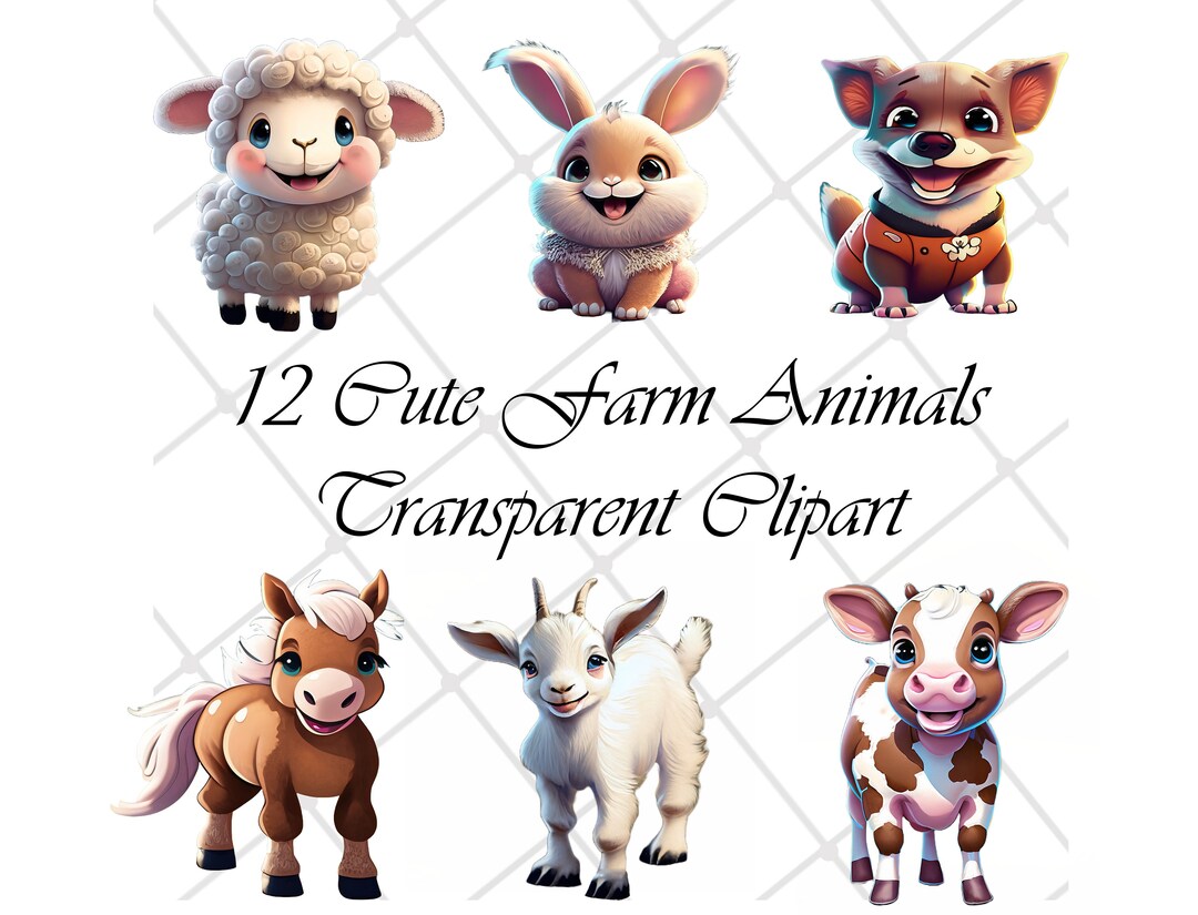 12 Cute Farm Animals, Transparent PNG, Sublimasyon, Downloadable ...