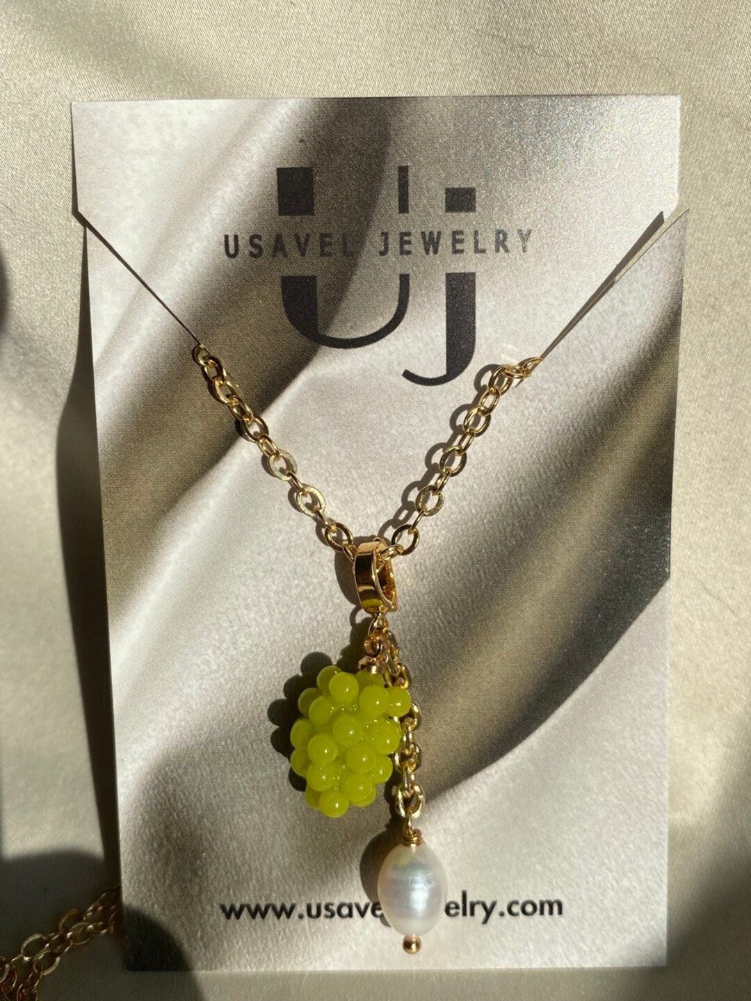 18K Gold Plated Grape Necklace, Grape Pendant, Drop Pearl Necklace ...