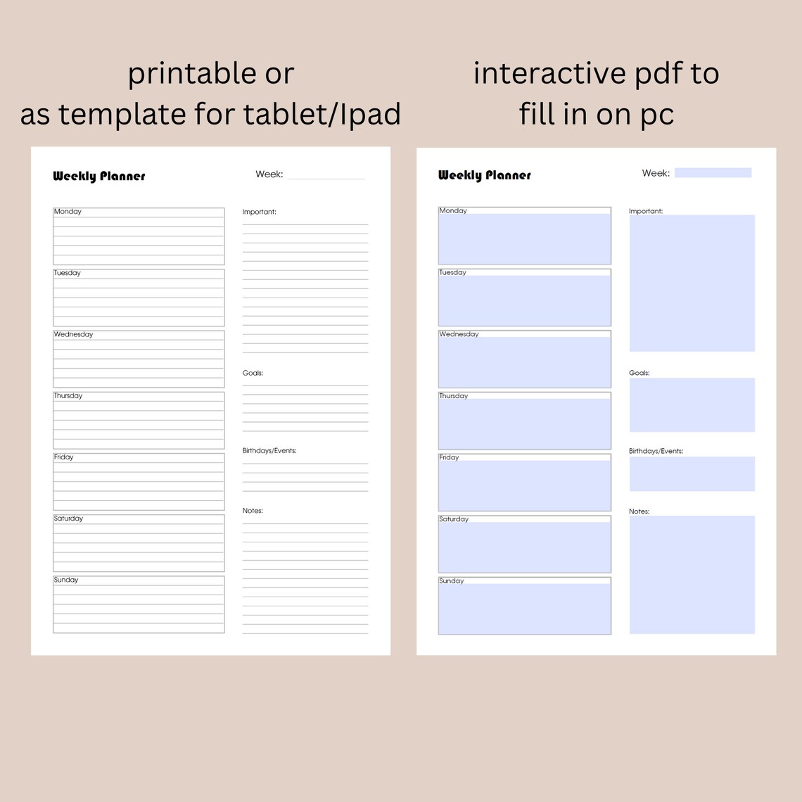 Printable Weekly Planner Interactive Planner Print Planner Days Space ...