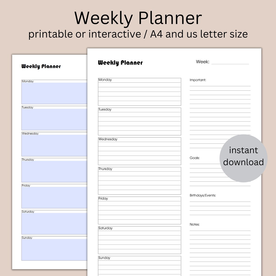 Printable Weekly Planner Interactive Planner Print Planner Days Space ...