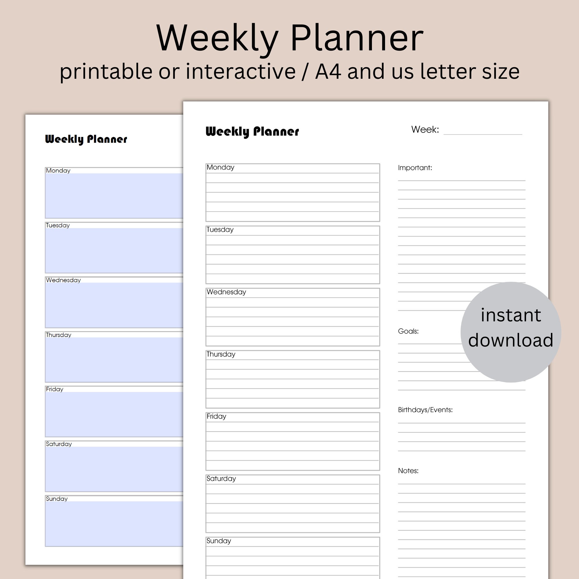 Printable Weekly Planner Interactive Planner Print Planner Days Space ...