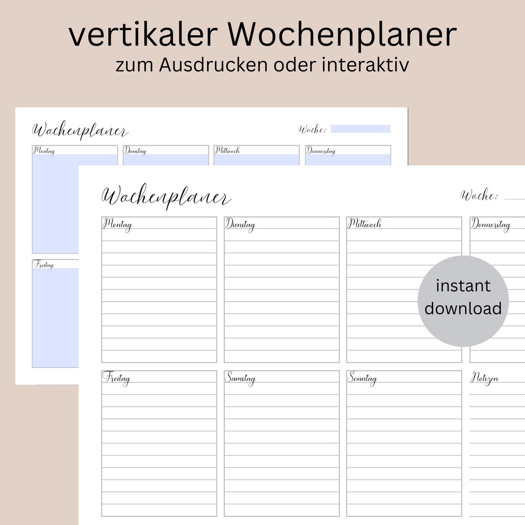 German Printable Weekly Planner Interactive Planner Print Planner Days ...