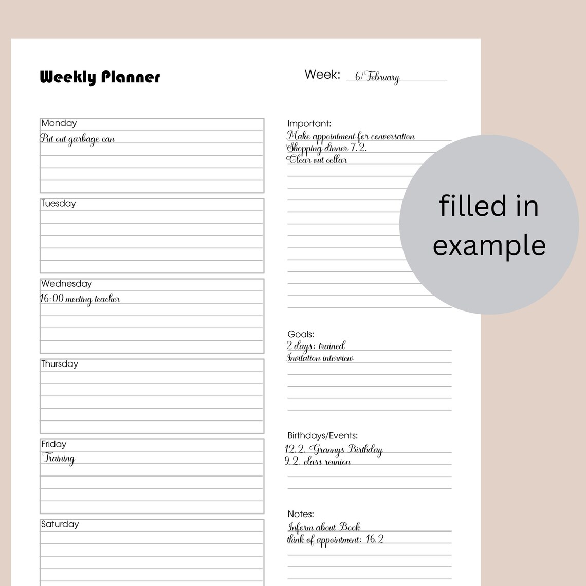 Printable Weekly Planner Interactive Planner Print Planner Days Space ...