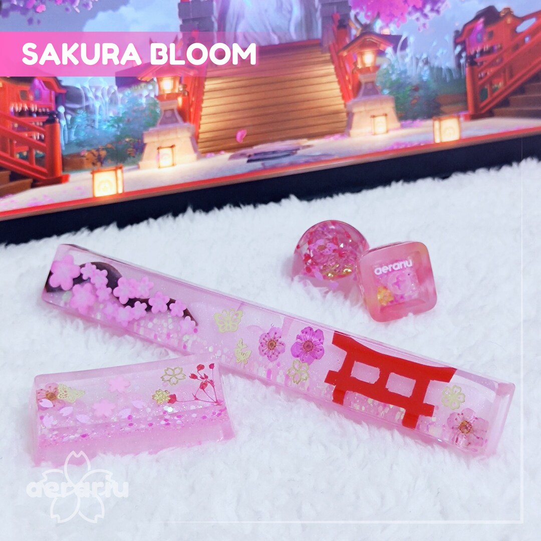 SAKURA Artisan Keycaps, Custom Resin Keycaps, Cherry Keycaps Gift for ...