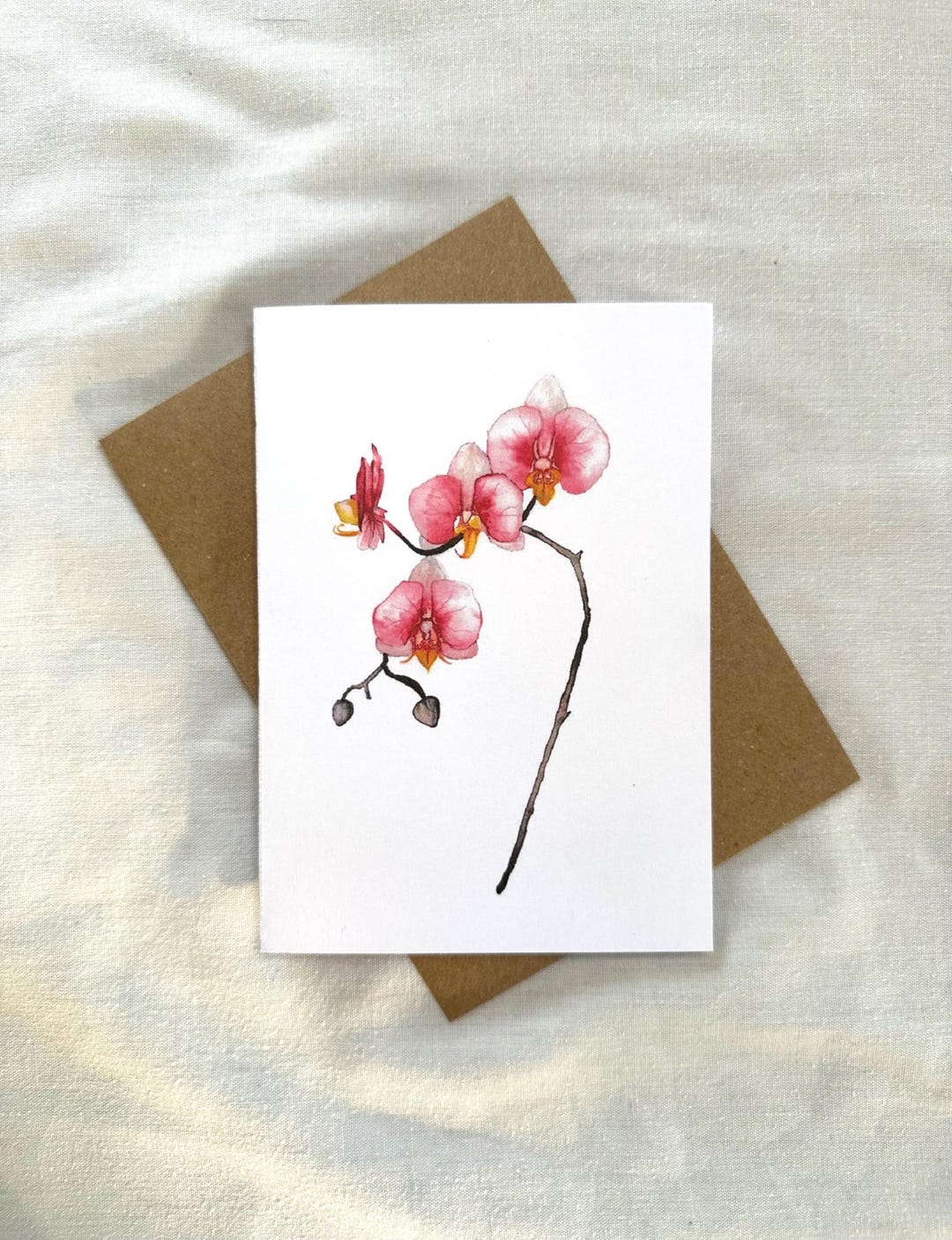Pink Orchid Greeting Card A6 | Watercolour Orchid Flower Card | Elegant ...