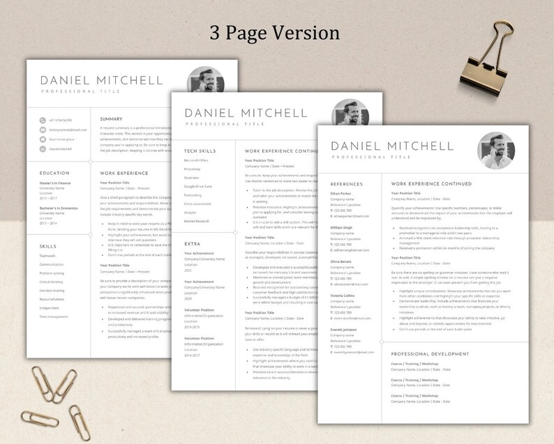 Professional Resume, Resume Template Word, Google Docs, CV Template ...