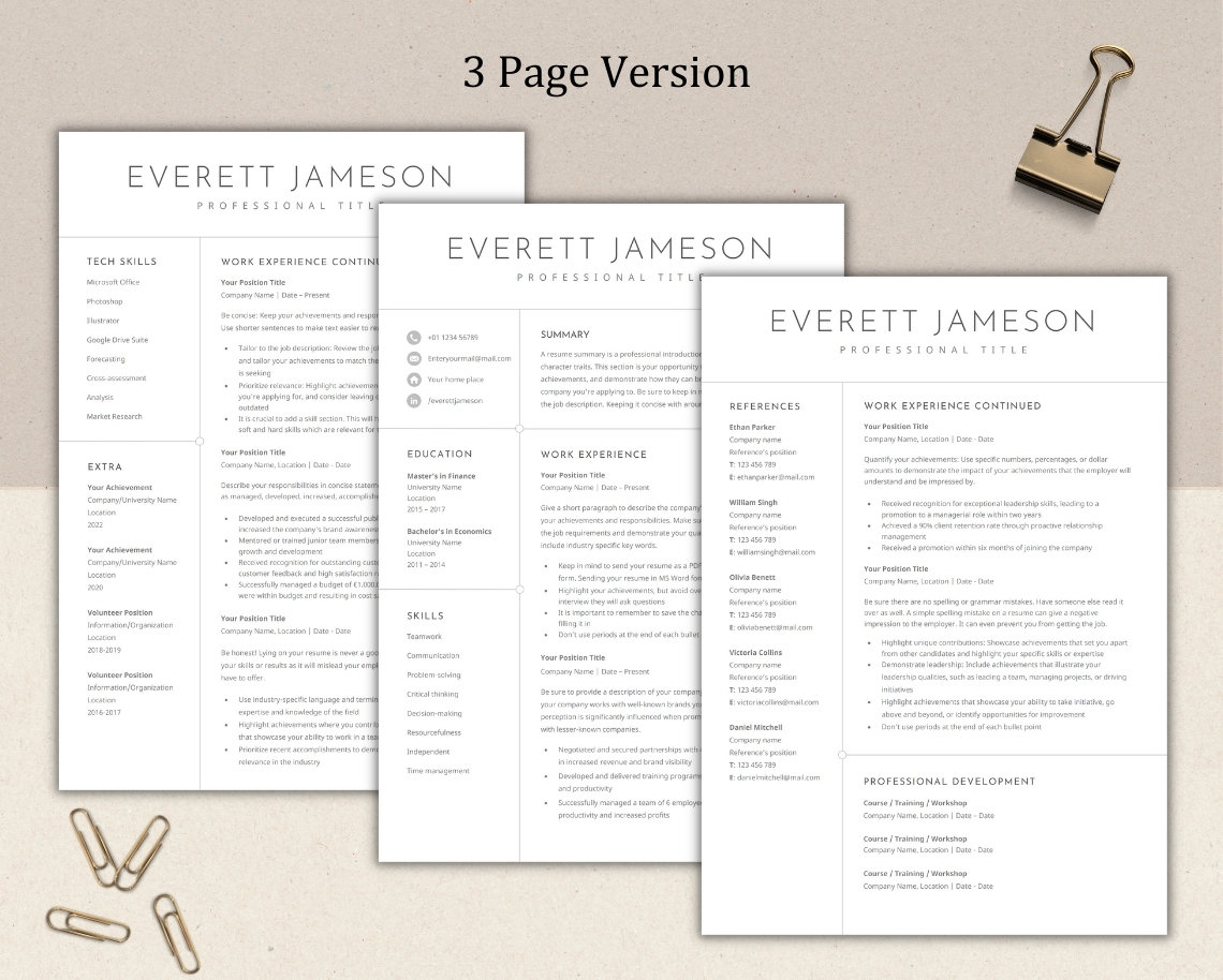 Professional Resume, Resume Template Word, Resume Google Docs, Apple ...