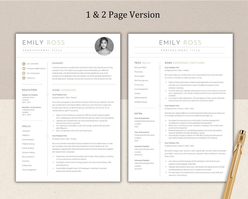 Professional Resume, Resume Template Word, Resume Google Docs, CV Template, Modern CV, Executive ...