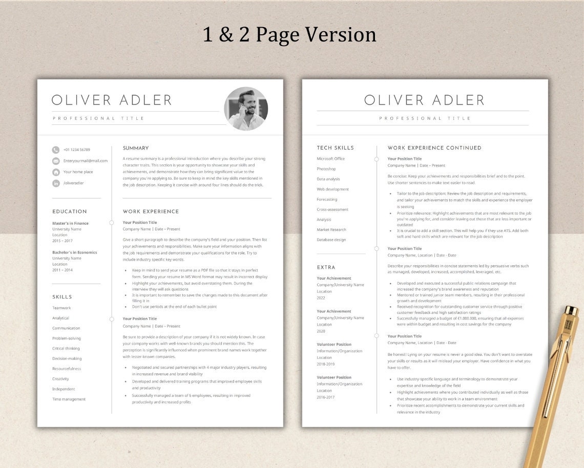 Professional Resume, Resume Template Word, Resume Google Docs, CV ...