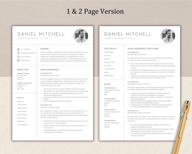 Professional Resume, Resume Template Word, Google Docs, CV Template ...