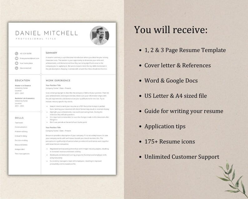 Professional Resume, Resume Template Word, Google Docs, CV Template ...