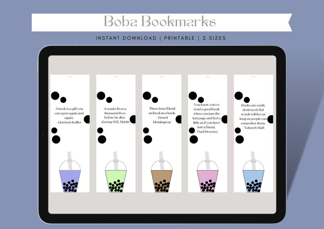 Boba Bookmark Set of 5, Printable Bookmarks, Bookmarks for Kids ...