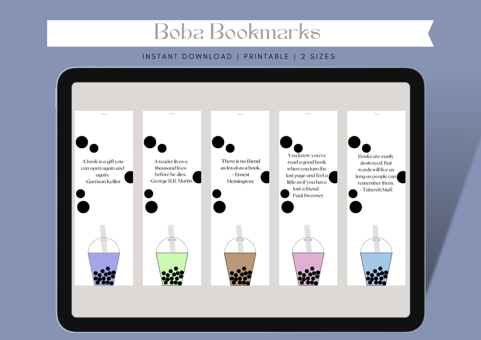 Boba Bookmark Set of 5, Printable Bookmarks, Bookmarks for Kids ...