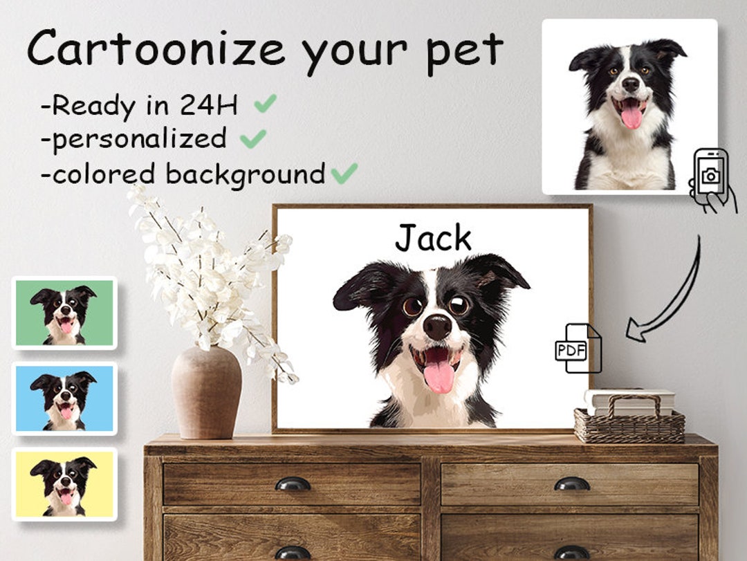 Custom Cartoon Pet Portrait From Photo Custom Cat Portrait Custom Dog ...