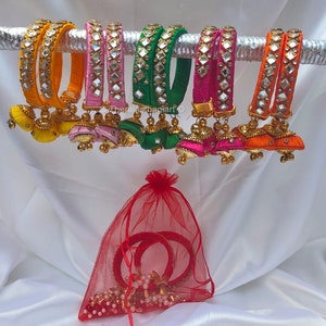Kundan Pair Bangles Jhumki With Potli Bag, Mehendi, Haldi Return Gifts| Colored Silk Thread ...