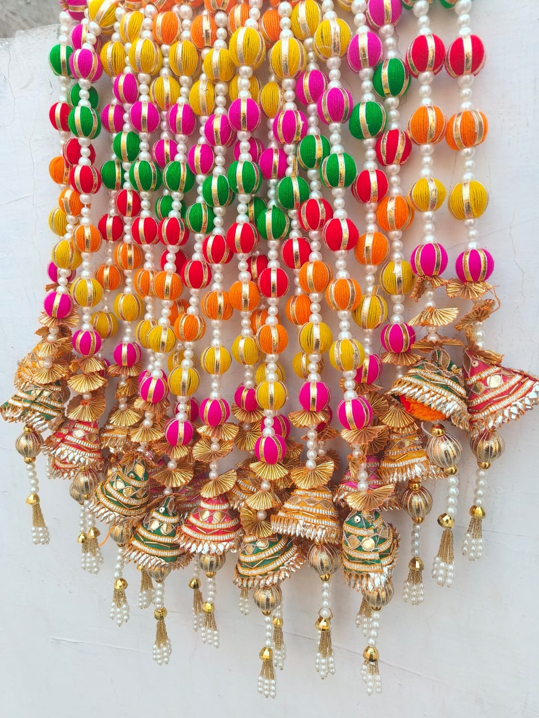Multicolor Beads & Pearl Gota Garland With Gota Kone Decoration ...