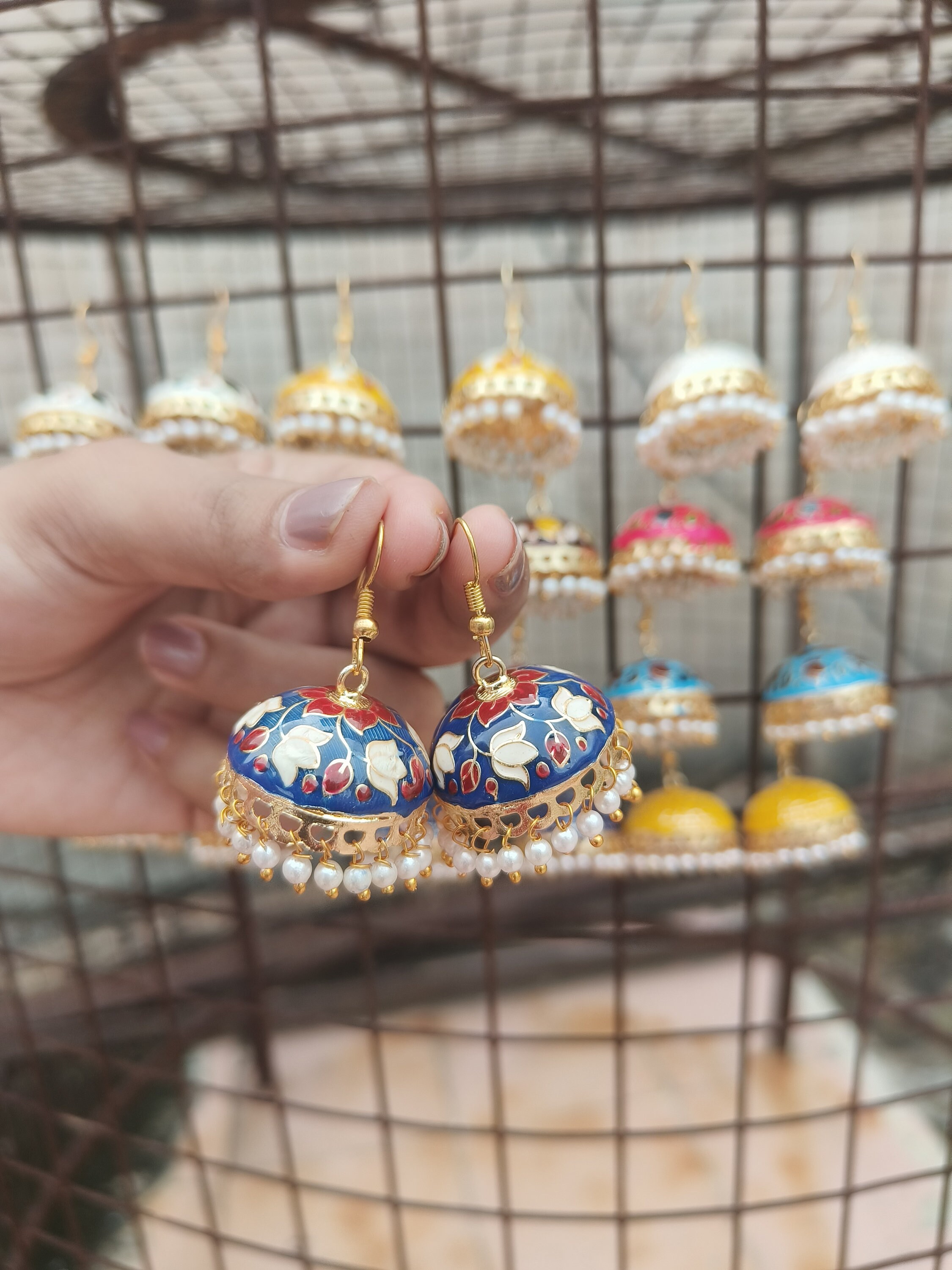 Jaipuri Jhumka ,lightweight Bright Hand Painted Meenakari Earrings ...