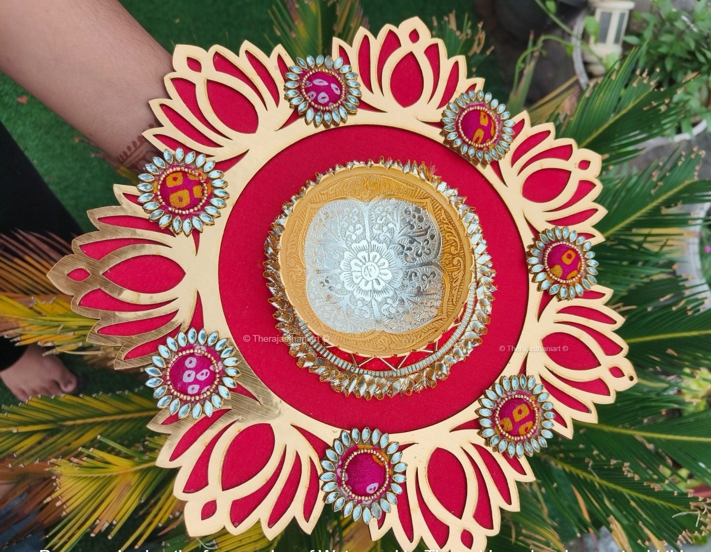 Combo of Haldi,mehndi Thali, MDF Wood Plate With Applicator, Pooja ...