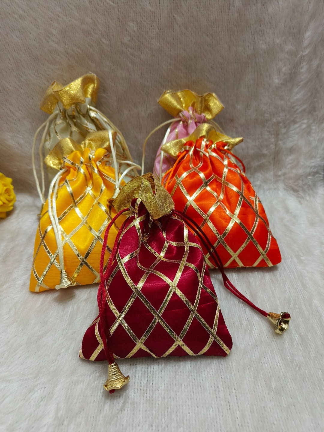Handmade Gota Patti Fabric Pouch | Mehendi, Sangeet, Christmas, Diwali ...