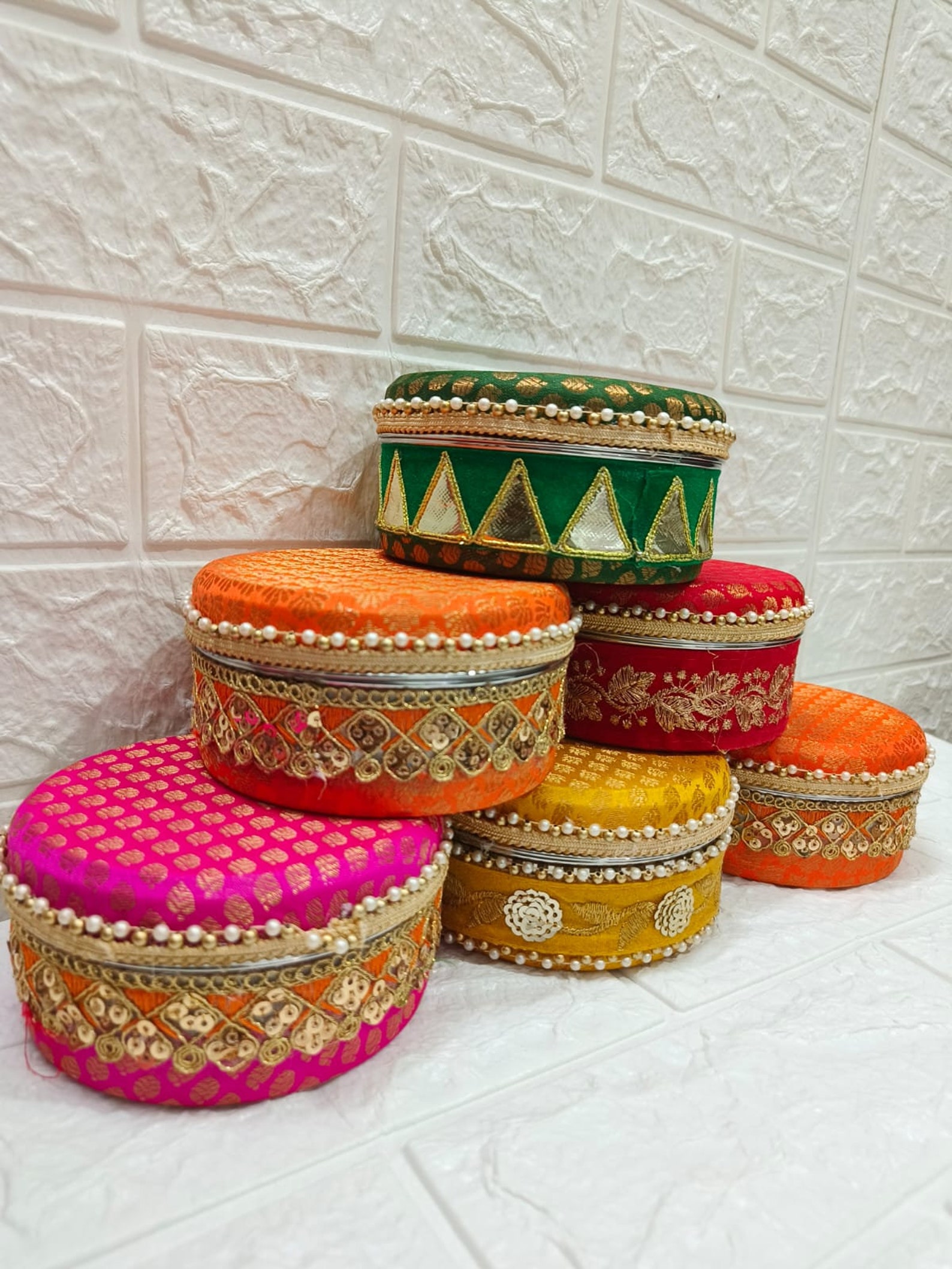 Decorative Stainless Steel Ladoo Boxes, Brocade Thamboolam ...