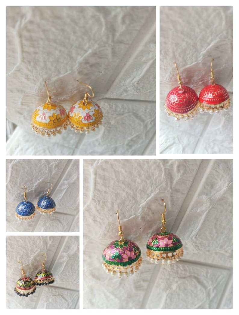 Jaipuri Jhumka ,lightweight Bright Hand Painted Meenakari Earrings ...