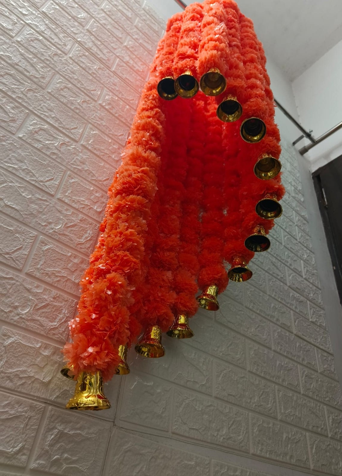 Artificial Marigold Chandelier Hanging Jhumar With Bell for Ceiling ...