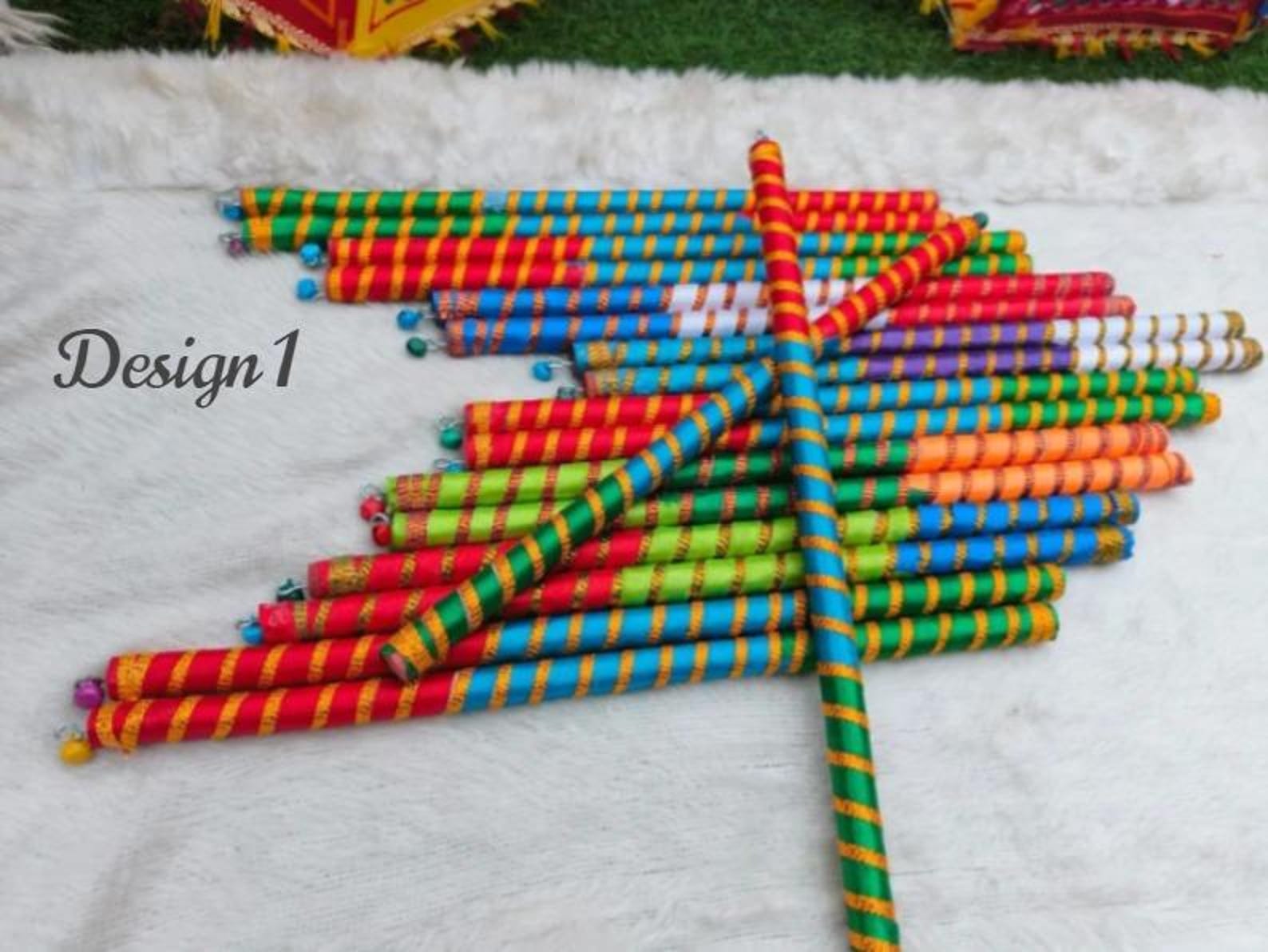 Multicolor Wooden Decorative Sticks, 3 Designs Bandhani Wooden Dandiya ...
