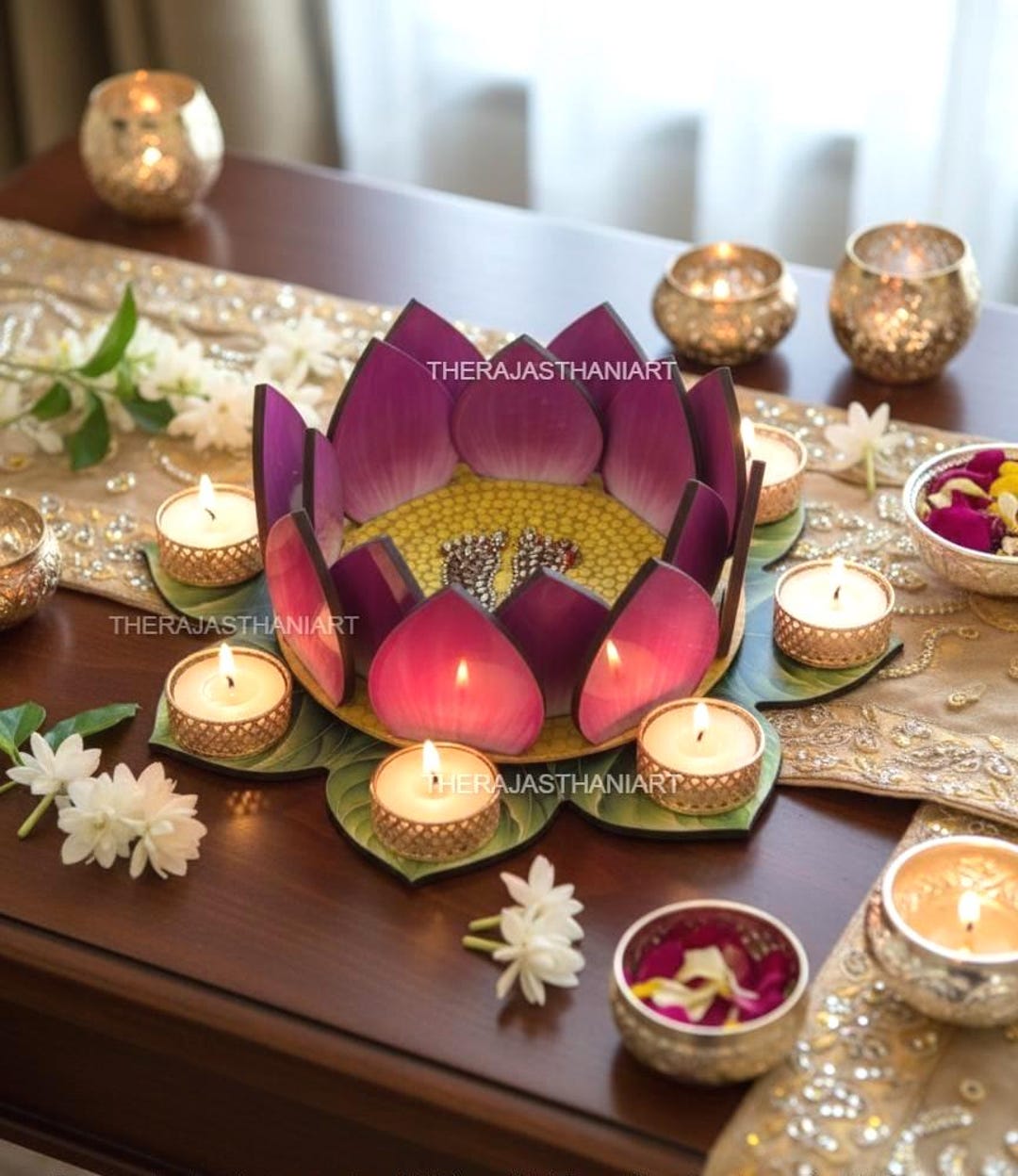 MDF Lotus Diya Cum Shagun Platter, Diwali Tealight Candle Stand ...