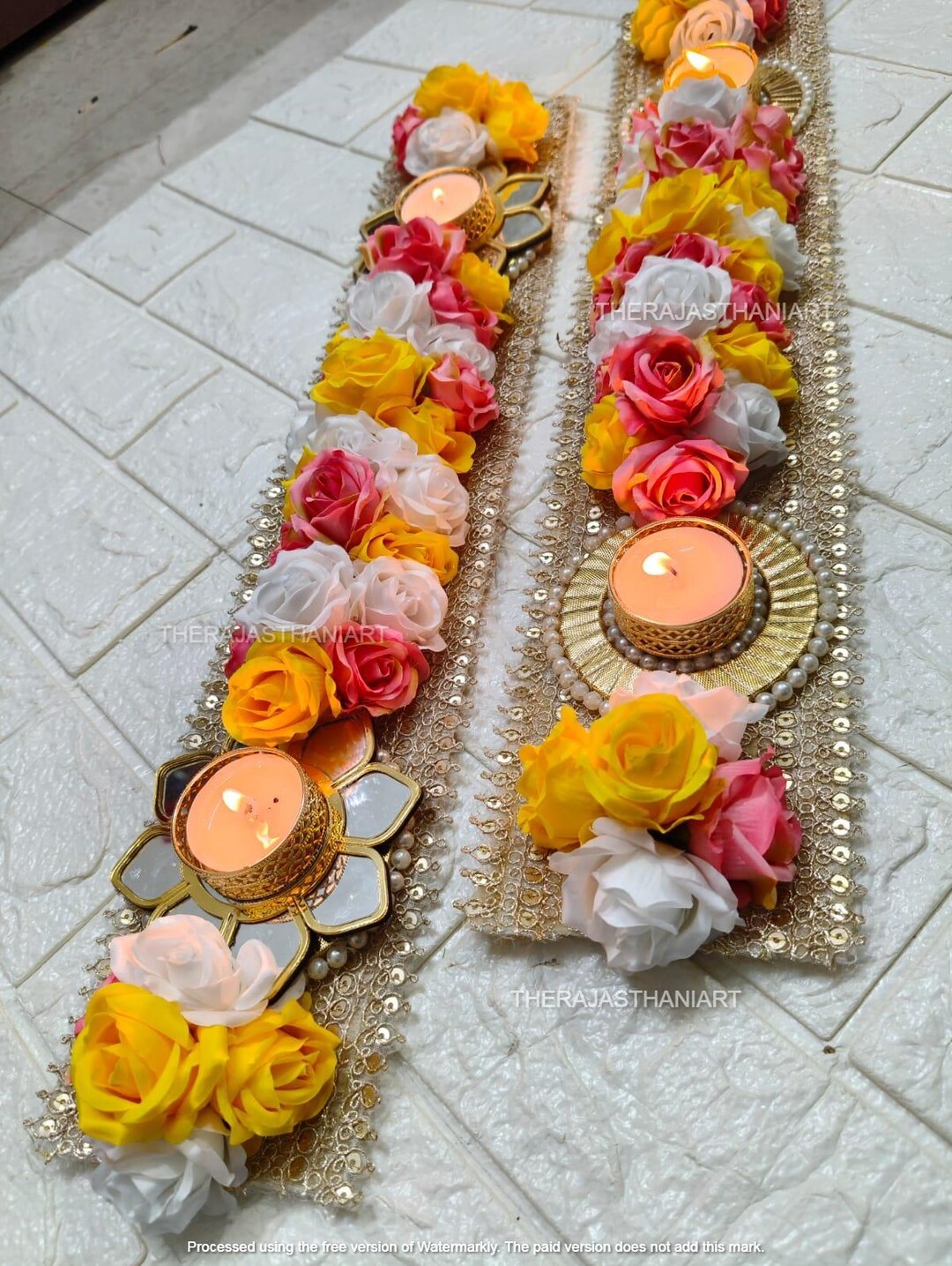 Luxurious Artificial Rose Flower Table Decor,mirror Work Tea Light ...