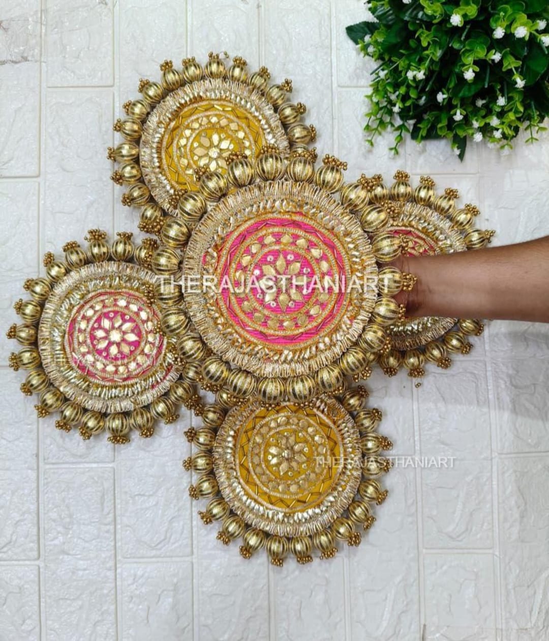 Gota Patch Luxury Diwali Rangoli Plate | Floral MDF Rangoli With ...