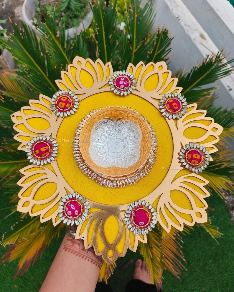 Combo of Haldi,mehndi Thali, MDF Wood Plate With Applicator, Pooja ...
