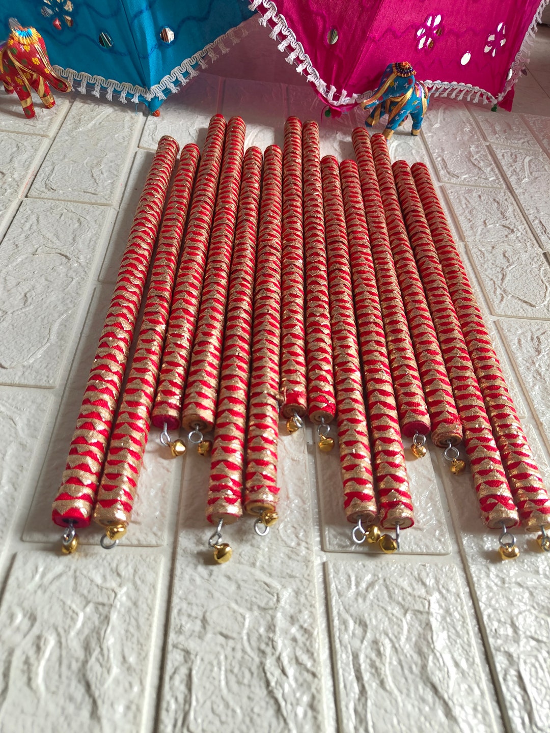 Navratri Decorated Multi Color Wooden Dandiya Sticks - 14.4 Inch Garba ...