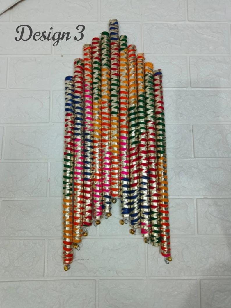 Multicolor Wooden Decorative Sticks, 3 Designs Bandhani Wooden Dandiya ...