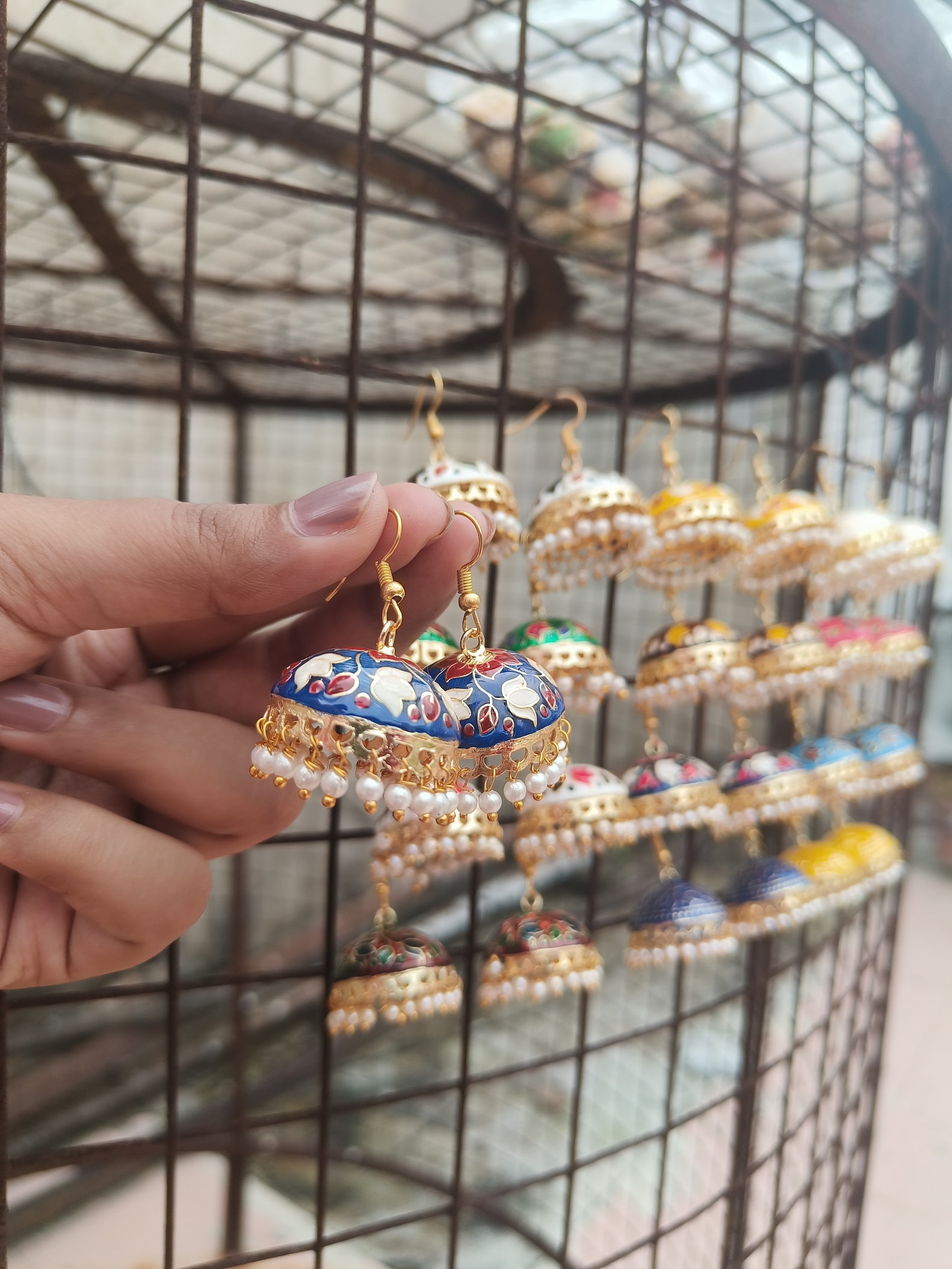 Jaipuri Jhumka ,lightweight Bright Hand Painted Meenakari Earrings ...