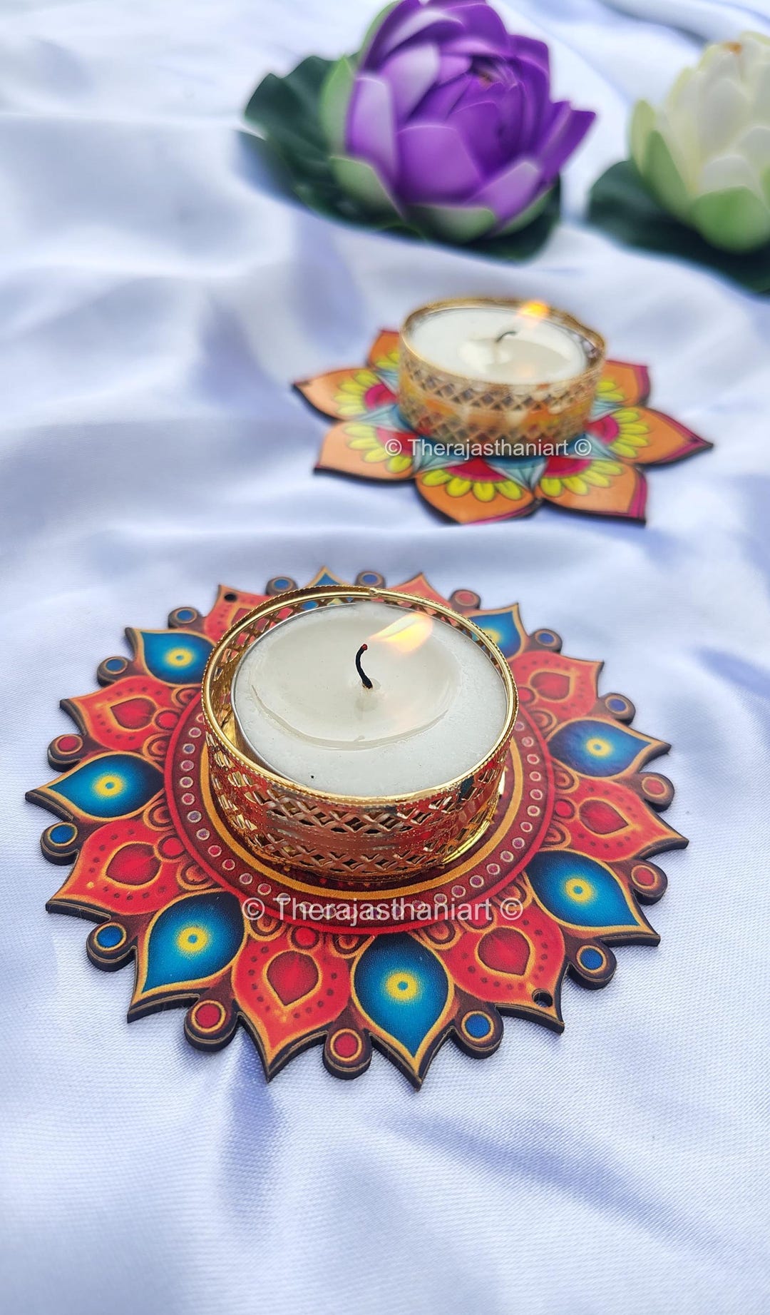 Mandala Desgin Candle Holder, Tea Light, Indian Diya Decoration, Diwali ...